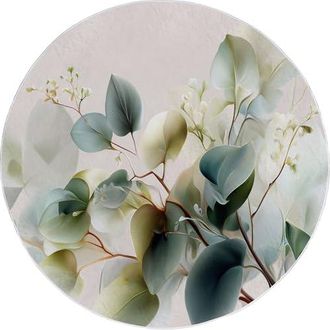 Generic Crème Minimalisme Tapis Rond Salon, Plantes Feuilles Branches Imprimer Tapis de Sol Décoration Antidérapant pour Chambre Cuisine Balcon Terrasse Salle