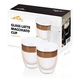 Eta Doppelwandige Latte Macchiato Gl&auml;ser, 350ml, 2 St&uuml;ck, hei&szlig;e & kalte Getr&auml;nke, Kaffeegl&auml;ser, Ristretto, aus Borosilikatglas