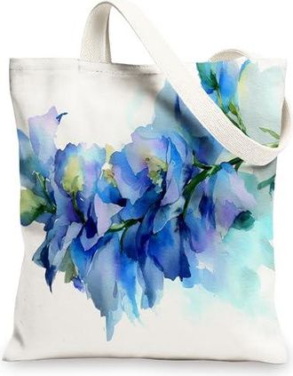 Generic Sacs fourre-tout en toile florale artistique, sacs à provisions réutilisables, légers et lavables avec bandoulière en toile B, bleu, 13x15 Inch