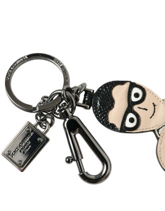 Dolce & Gabbana Mens Leather Dominico Stefano dgfamily Logo Badge Keychain Brass Chain And Clasp Accessory