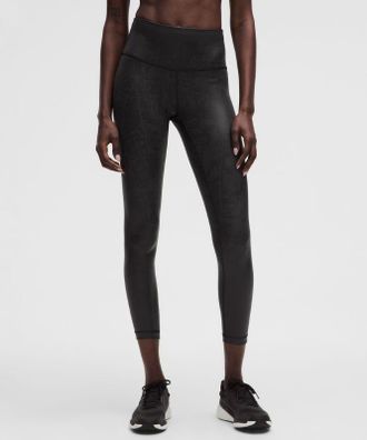 lululemon Wunder Train Leggings mit hohem Bund Mattes Foil-Finish f&uuml;r Frauen - 64 cm - Gr&ouml;&szlig;e 12 in Matte Shine Black