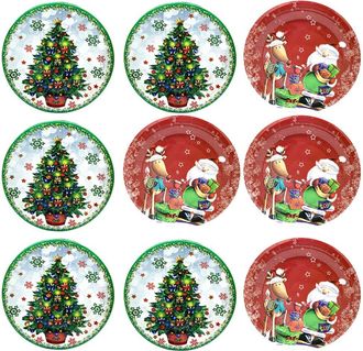 Aboofan 20 Stück Weihnachten Einweg Pappteller Weihnachtsbaum Weihnachtsmann Rentier Runde Teller Dessertteller Weihnachtsfeier Geschirr für Weihnachtsfeier H