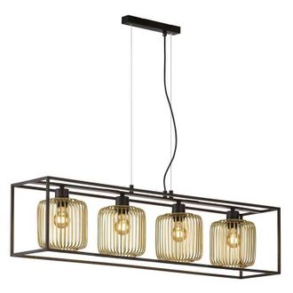 Fischer & Honsel H&auml;ngelampe Pendellampe Esstischlampe schwarz gold 4 flammig Retro K&auml;fig l 110 cm