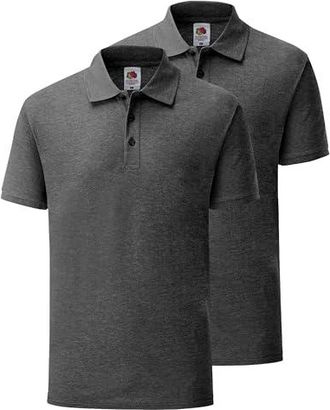 Fruit Of The Loom Lot de 2 polos 65/35 + sac en tissu MyShirt gratuit, couleur : gris foncé chiné, taille : L, Gris foncé chiné + sac de sport Myshirt