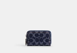 Coach Essential kleines Kartenetui aus Signature-Denim mit Rundumrei&szlig;verschluss