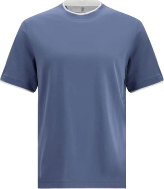 Brunello Cucinelli Homme, Tops, Bleu, Taille: M T-shirt en coton