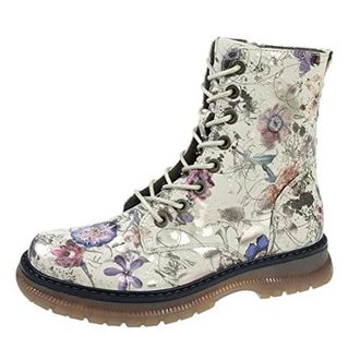 Cipriata Annetta Bottines hautes à lacets avec fermeture éclair à 8 oeillets pour femme, Gris clair à motif floral, 38 EU