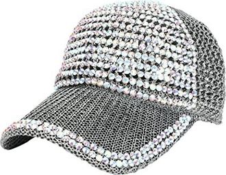 Generic Casquette Femme Paillettes Femmes Hommes Strass Cristaux Attrapés Queue de Cheval Réglable Casquette de Baseball en Maille Brillant Bling Décontractée