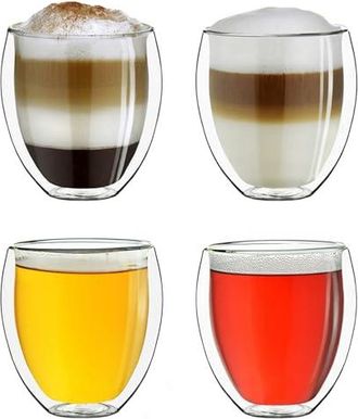 Creano Ensemble de 4 Verres Thermique &agrave; Double Paroi XXL Bellied, R&eacute;sistant &agrave; la Chaleur en Verre Borosilicat&eacute;, Verre &agrave; Caf&eacute;/Th&eacute; | 400ml