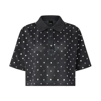Pinko Pinko, Femme, Tops, Noir, Taille: 38 FR Polo court orn&eacute;