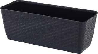 Prosperplast Blumentopf Blumenkasten Balkonkasten Rattan Optik inkl. Untersetzer anthrazit L 40 cm