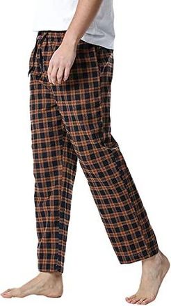 Generic Pantalon de pyjama pour homme en coton &agrave; carreaux - Pantalon de nuit l&eacute;ger &agrave; taille moyenne avec grandes poches en mousse &agrave; m&eacute;moire de forme, marron, 