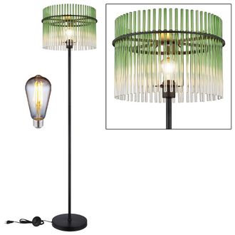 Globo Lighting Stehlampe Retro Stehleuchte Glasst&auml;be gr&uuml;n Wohnzimmerlampe Vintage Schlafzimmerleuchte, Metall, 1x LED 7W 720Lm warmwei&szlig;, DxH 38 x 152 cm