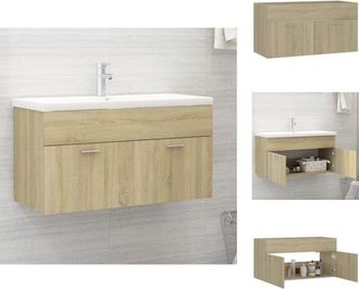 vidaXL Waschbeckenunterschrank Sonoma-Eiche 90x38,5x46cm Holzwerkstoff - Waschtischschrank - Badezimmermöbel - Holzschränk - Sonoma Eichen - Unterschrank