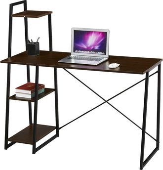 SVITA Combo1 Regal-Schreibtisch Nussbaum-Optik Schwarze Metall-Beine Computertisch B&uuml;rotisch Arbeitstisch PC Tisch