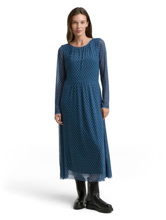 Tom Tailor Damen 1047637 Midi-Meshkleid mit Muster, 38407-Teal Geometric Minimal Design, 40