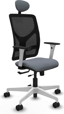 Piqueras y Crespo B&uuml;rostuhl mit wei&szlig;en und schwarzen Armlehnen, h&ouml;henverstellbare Lendenwirbelst&uuml;tze und festes Kopfteil, ausgestattet mit Syncro/Traslack. Schwarz/Grau