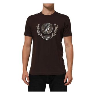 Dolce & Gabbana M&uuml;nz Lorbeerdruck Herren Crew Neck T-shirt - - Tops - Herren - Braun - S