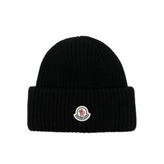 Moncler Logo Faltbare Wollm&uuml;tze in Schwarz - - Accessories - unisex - Schwarzk - L