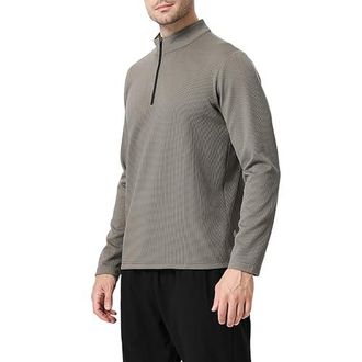Generic Haut de sport &agrave; manches longues pour homme, s&eacute;chage rapide, fermeture &eacute;clair 1/4, col montant, t-shirt l&eacute;ger et respirant pour entra&icirc;nement de sport d