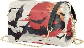 Mnsruu Sacs à bandoulière pour femme, sac à main en cuir noir, chauve-souris, lune rouge