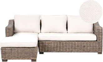 Beliani Garten Ecksofa Grau aus Rattan 3-Sitzer Outdoor Couch Gartenm&ouml;bel Loungem&ouml;bel Gartensofa