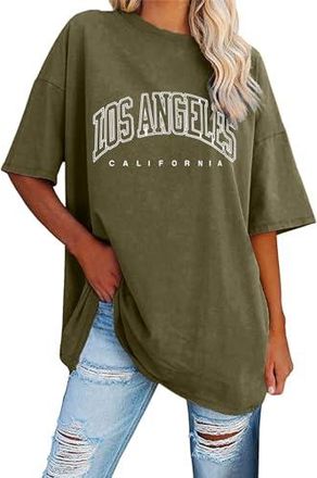 Generic T-shirts d&eacute;t&eacute; Los Angeles California pour femmes, manches mi-longues, coupe ample, hauts dentra&icirc;nement mignons et tendance, t-shirts vintage &agrave; imprim&eacute;