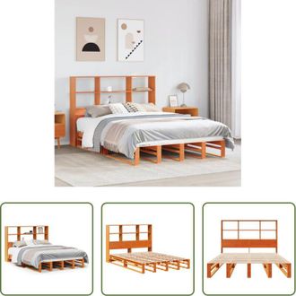 vidaXL vidaXL Bett mit B&uuml;cherregal - Massivholzbett ohne Matratze Wachsbraun 160x200 cm Massivholz