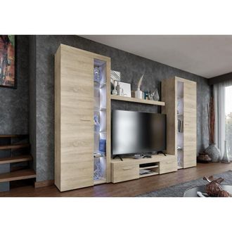 Furnix Furnix - Mediawand Alvor xl Wohnwand 4-teilig mit led 300 cm klassisch Eiche Sonoma