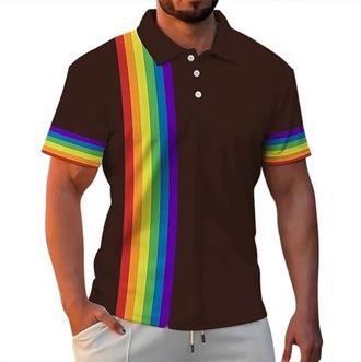 Generic Polo d&eacute;contract&eacute; pour homme - Imprim&eacute; arc-en-ciel - T-shirt &agrave; manches courtes, caf&eacute;, XXL