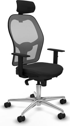 Piqueras y Crespo B&uuml;rostuhl mit 1D-Armen, h&ouml;henverstellbare Lendenwirbelst&uuml;tze und Kopfteil, h&ouml;henverstellbar und neigbar, Grau/Schwarz