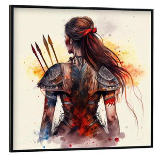 artboxONE Poster mit schwarzem Rahmen 20x20 cm Menschen Kraftvolle Kriegerin hinter Frau C - Bild aquarell