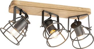 QAZQA Industrie I Vintage I IndustrieSpot I Spotlight I Deckenspot I Deckenstrahler I Strahler I Lampe I Leuchte dunkelgrau und Holz verstellbar 3-flammig S