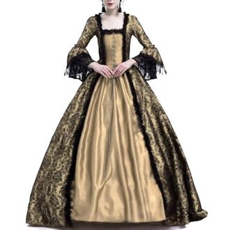 Generic &Eacute;l&eacute;gante robe m&eacute;di&eacute;vale avec empi&egrave;cements en dentelle et manches &eacute;vas&eacute;es - Robe de cosplay (or, XXXXXL)