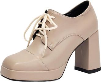 SJJH Chaussures &agrave; plateforme r&eacute;tro pour femme - Talon bloc de 9,5 cm - Chaussures &agrave; lacets avec embout carr&eacute; et plateau de 2 cm - Semelle antid&eacute;rapante pou