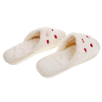 Beaupretty Pantoufles DInt&eacute;rieur pour Femmes en Peluche Blanche Bout Ouvert Respirant Semelle Antid&eacute;rapante en Caoutchouc Motif Coeur Pointure 39-40 Pantoufles C