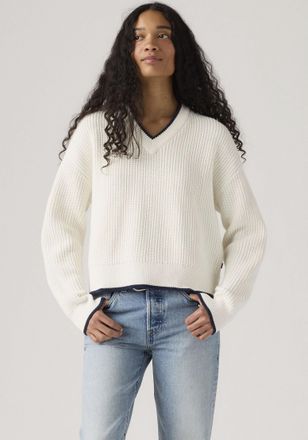 Levi's Strickpullover LEVIS REESE VNECK SWEAT, Damen, Gr. L (40), tofu, Strick, Obermaterial: 60% Baumwolle, 40% Polyacryl, unifarben, figurumspielend taille
