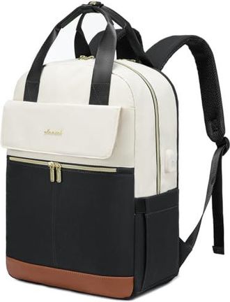 Lovevook Sac &agrave; dos pour femme, avec compartiment pour ordinateur portable de 15,6, imperm&eacute;able, &eacute;l&eacute;gant, pour luniversit&eacute;, les voyages, le bureau, beige, noir/