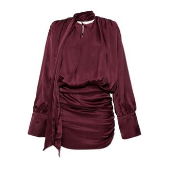 Rotate Bordeaux Draped Silk Mini Dress - - Dresses - Damen - Rot - L