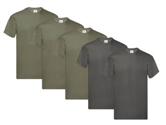 Fruit Of The Loom Herren T-Shirt Original T M L XL XXL 3XL 4XL 5XL auch Farbsets, 3Olive 2Graphit, 3XL (5er Pack) + 1HL-Kauf Notizblock