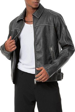 Red Bridge Lederimitatjacke mit Vintage-Waschung - Reißverschluss, Regular Fit