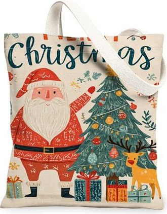 Generic Sacs fourre-tout en toile de P&egrave;re No&euml;l r&eacute;utilisables, l&eacute;gers et lavables avec bandouli&egrave;re en toile F, beige, 13x15 Inch