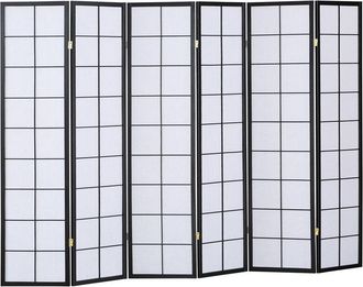 PEGANE Pegane - Paravent japonais pliant en bois noir 6 pans - Charni&egrave;res bidirectionnelles - Panneaux en papier de riz pour s&eacute;paration &eacute;l&eacute;gante