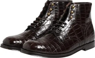 Dolce & Gabbana Crocodile Leather Lace-Up Boots - Brown