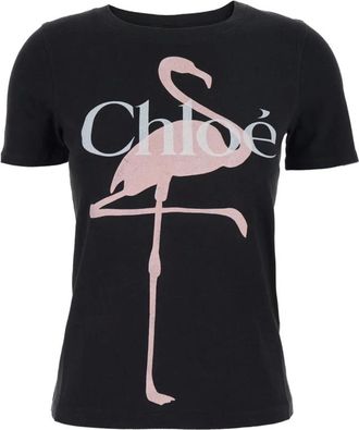 Chlo&eacute; Femme, Tops, Noir, Taille: 40 FR Baby Fit Logo T-Shirt