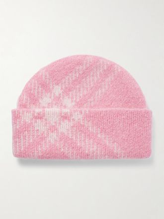 Burberry Checked Mohair-blend Beanie - Pink