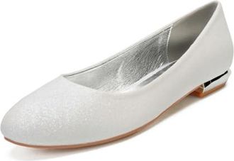 Generic Chaussures De Mariage Femme Élégant Bout Pointu Chaussures Mariée Semelle Ballerines Été Plates Slip-on Dress Fête Plates 1.8Cm,Ivoire,43 EU