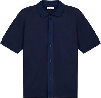 Olaf Hussein Homme, Tops, Bleu, Taille: S Linen Knitted Ss Polo