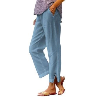 Generic IQYU Pantalon d&eacute;t&eacute; 7/8 en mousseline pour femme - L&eacute;ger - 3/4 - Grande taille - Pantalon d&eacute;t&eacute; l&eacute;ger - Pantalon de plage avec fente - Pantalon d&eacute;t&eacute; l&eacute;g