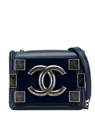 Chanel 2013-2014 mini Boy Brick Flap Umh&auml;ngetasche aus Acryl und Kalbsleder - Blau